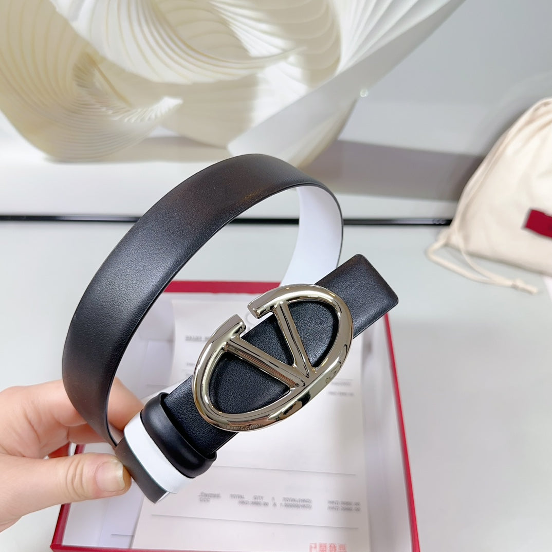 The Bold Edition Reversible Belt 30mm Black White Calfskin Silver Buck ...